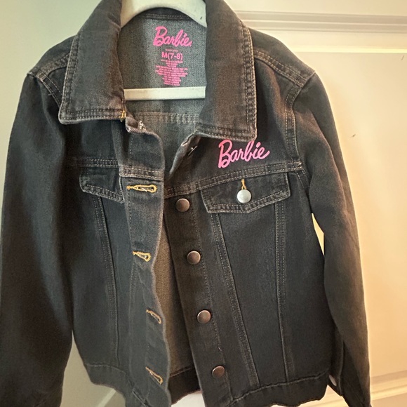 Barbie | Jackets & Coats | Barbie Kids Black Denim Jacket With Pink ...